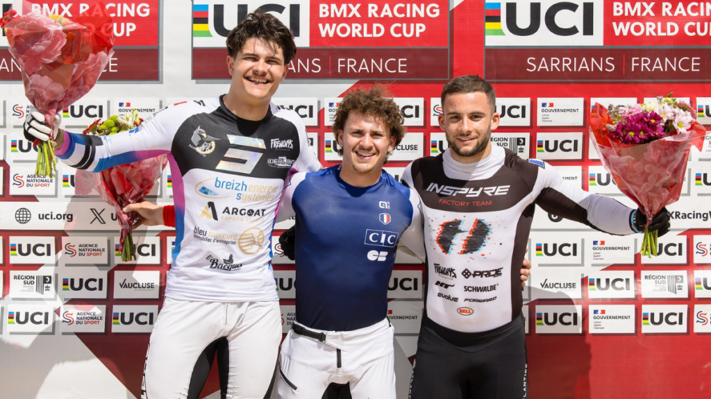 Eddy Clerté sur le podium de la 2ème manche de Coupe du monde de BMX ...